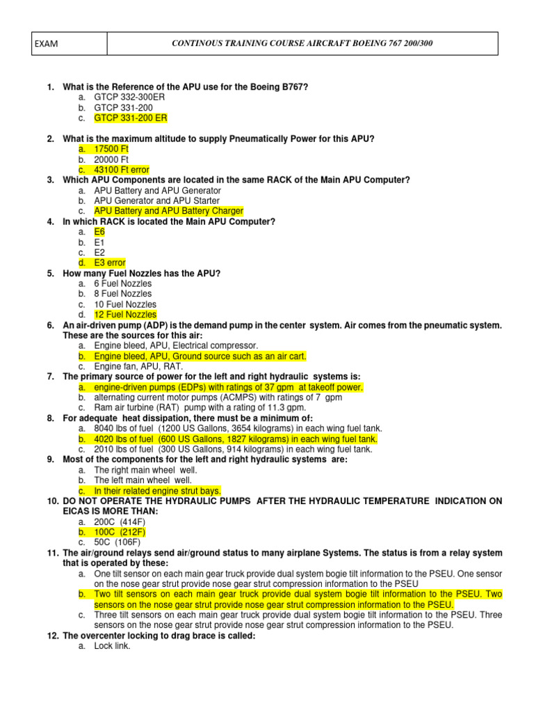 Boeing 767 APU and Systems Exam | PDF | Landing Gear | Flap (Aeronautics)