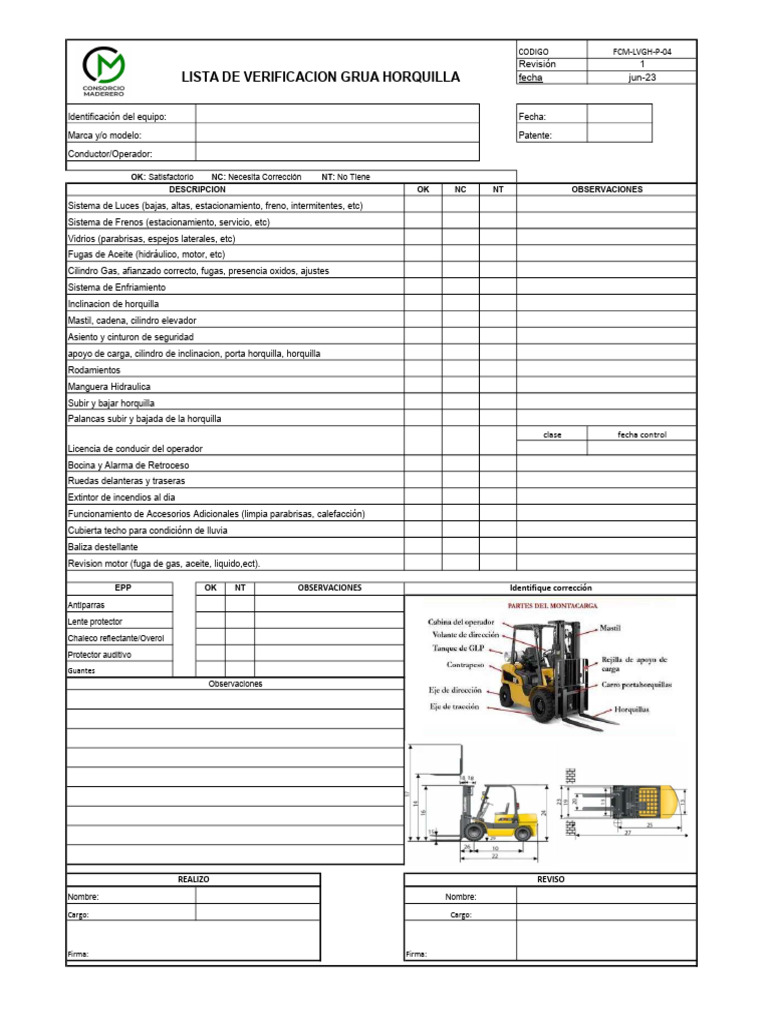04 FCM LVGH-P-04 Lista de Verificacion Grua Horquilla, V1. | PDF ...