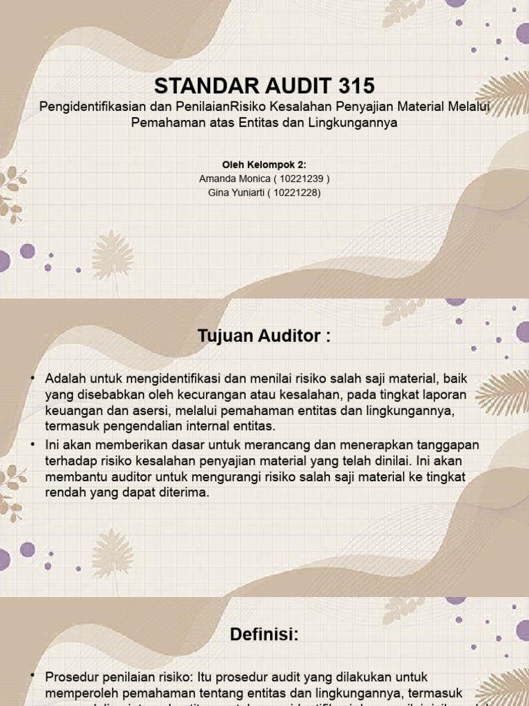 Penilaian Risiko Audit 315 Material | PDF | Bisnis | Pengelolaan Keuangan & Uang
