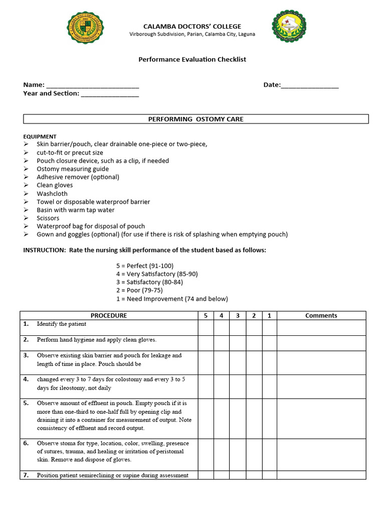 Checklist Ostomy Care | PDF | Clinical Medicine | Medical Specialties