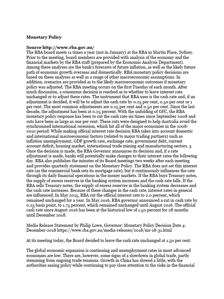 Monitory-Policy-Strategy, Case Study - RBA | PDF | Monetary Policy ...