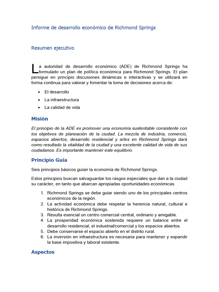 Plan Económico para Richmond Springs | PDF | Richmond | Economias