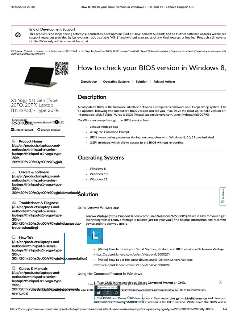 How to Check Your BIOS Version in Windows 8, 10, And 11 - Lenovo Support US | PDF | Bios | Lenovo