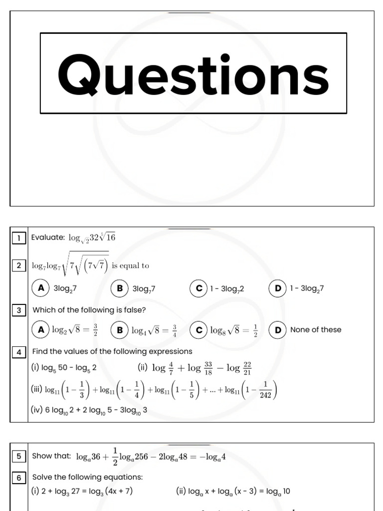 Logarithms - Question Sheet | PDF