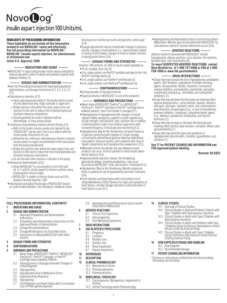 Novolog | PDF | Hypoglycemia | Diabetes Management