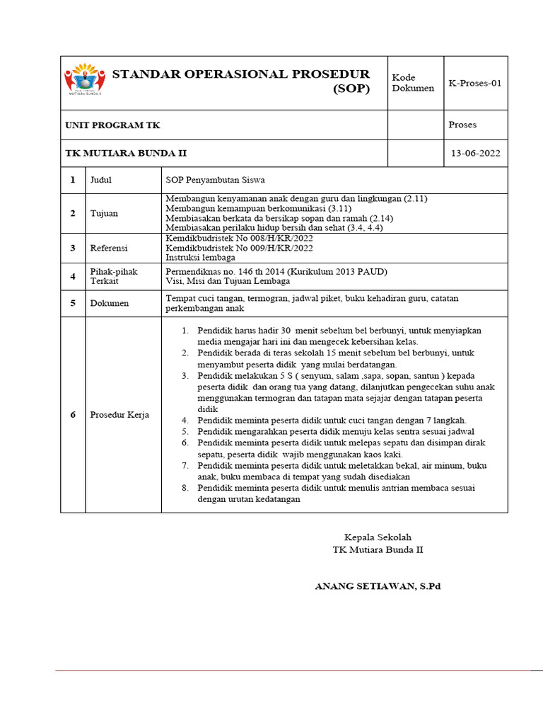 SOP Proses - TK - 2022 | PDF