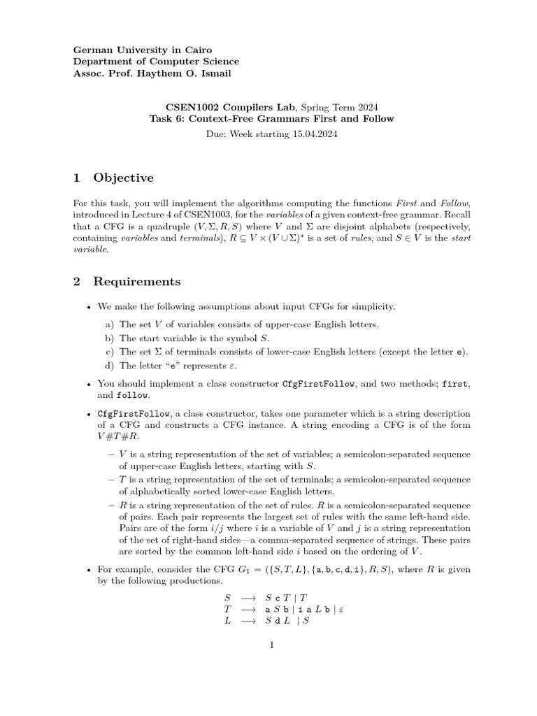 Task 6 - Context-Free Grammars First and Follow | PDF | Theoretical Computer Science | Software ...