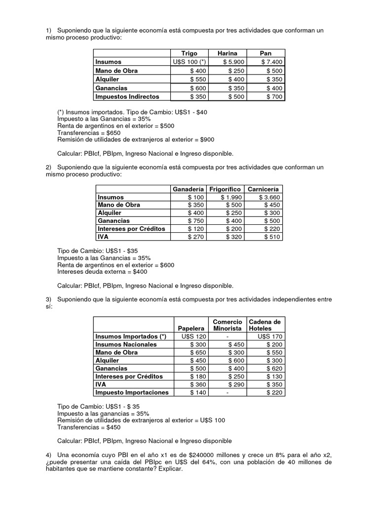 1. Práctica PBI - Consignas | PDF | Producto Interno Bruto | Impuestos