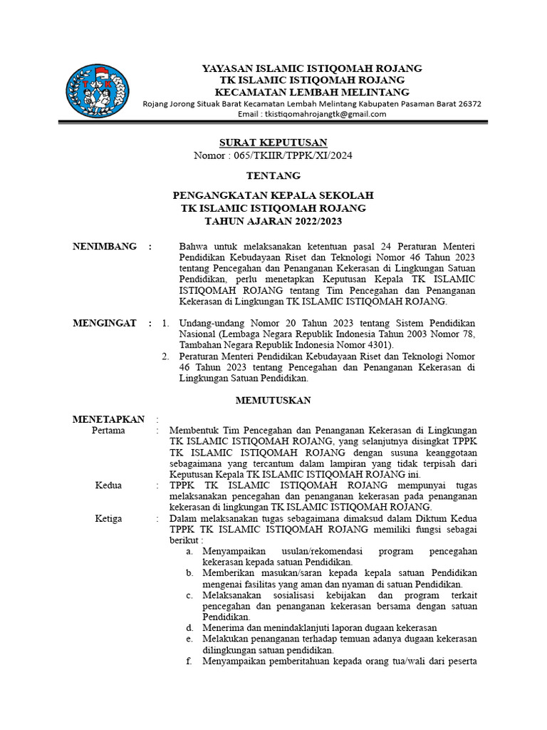 Surat Keputusan TPPK | PDF