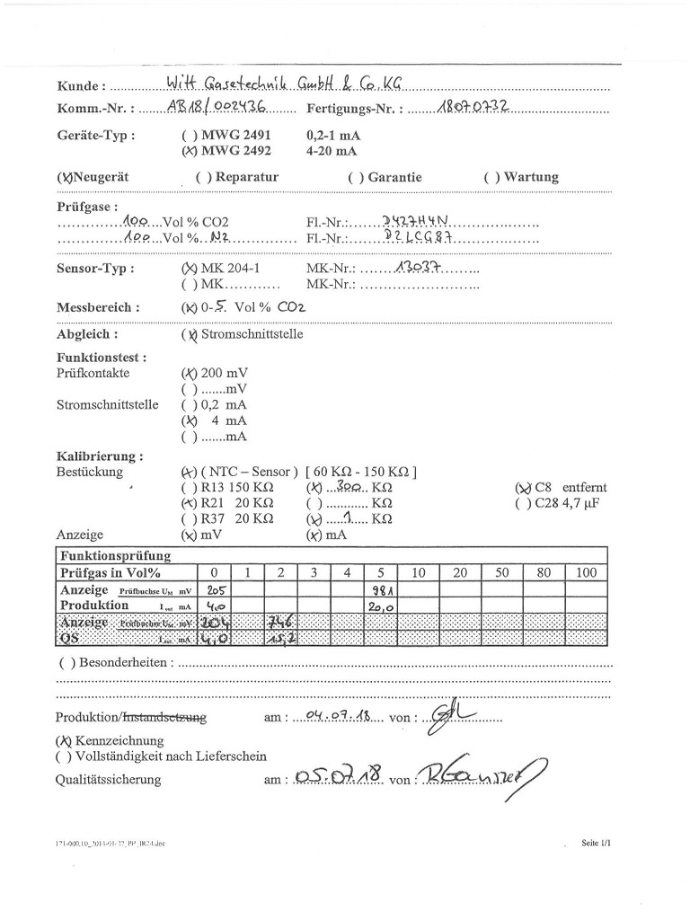 Test - Certificate - Sensor 1 - 18070732 | PDF
