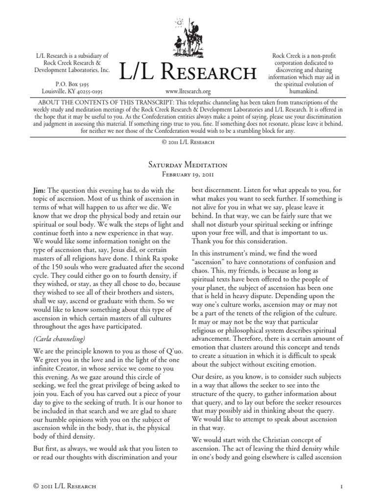 L/L Research: Saturday Meditation | PDF | Experience | Consciousness