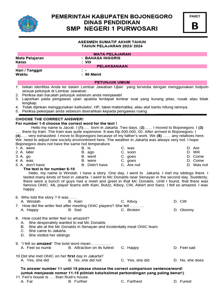 Asat English 8 Paket B | PDF