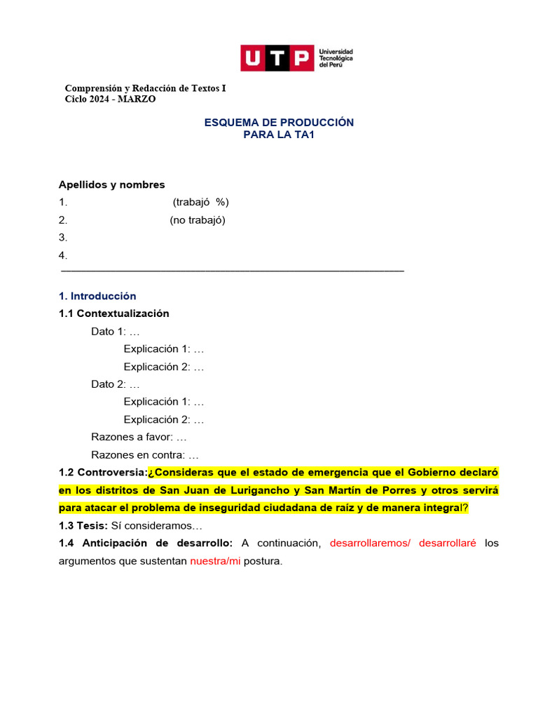 Esquema de Producción Ta1 - Rkduiu | PDF