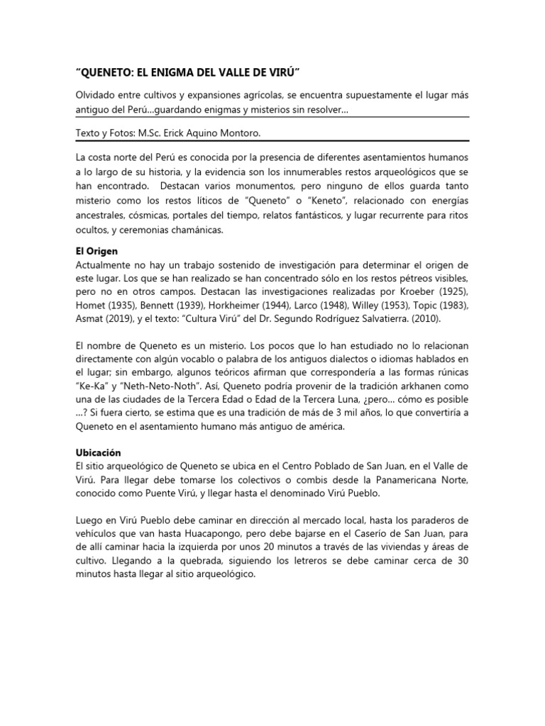 Queneto, El Enigma Del Valle de Virú | PDF | Ciencias sociales