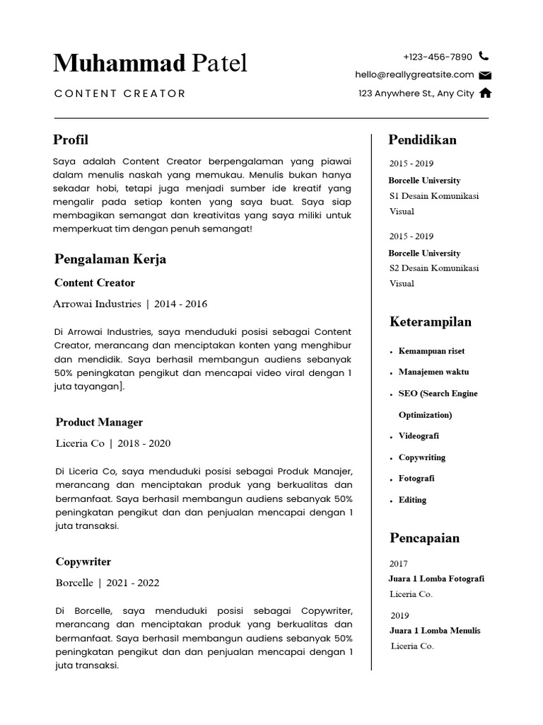 Putih Simple Profesional Minimalis CV Resume Template - 1 | PDF