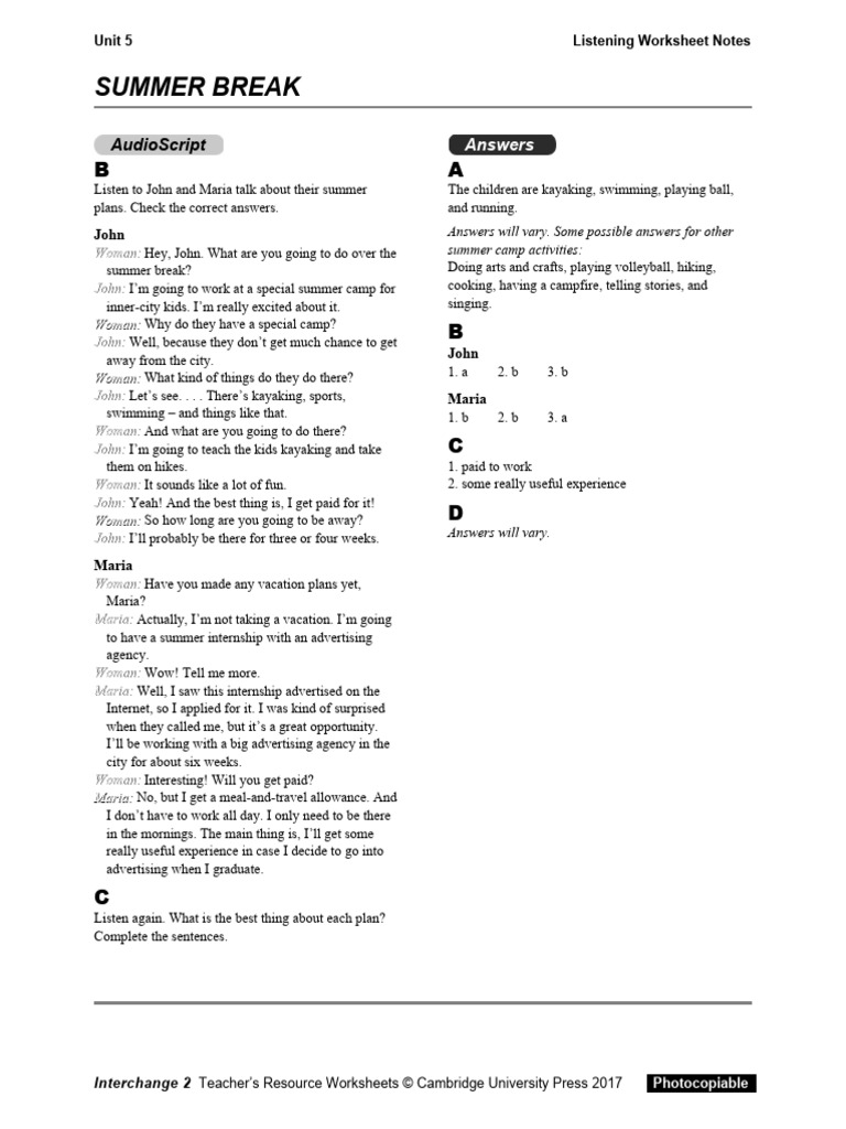 IC5 L2 U5 Listening Worksheet | PDF | Language Arts & Discipline | Wellness