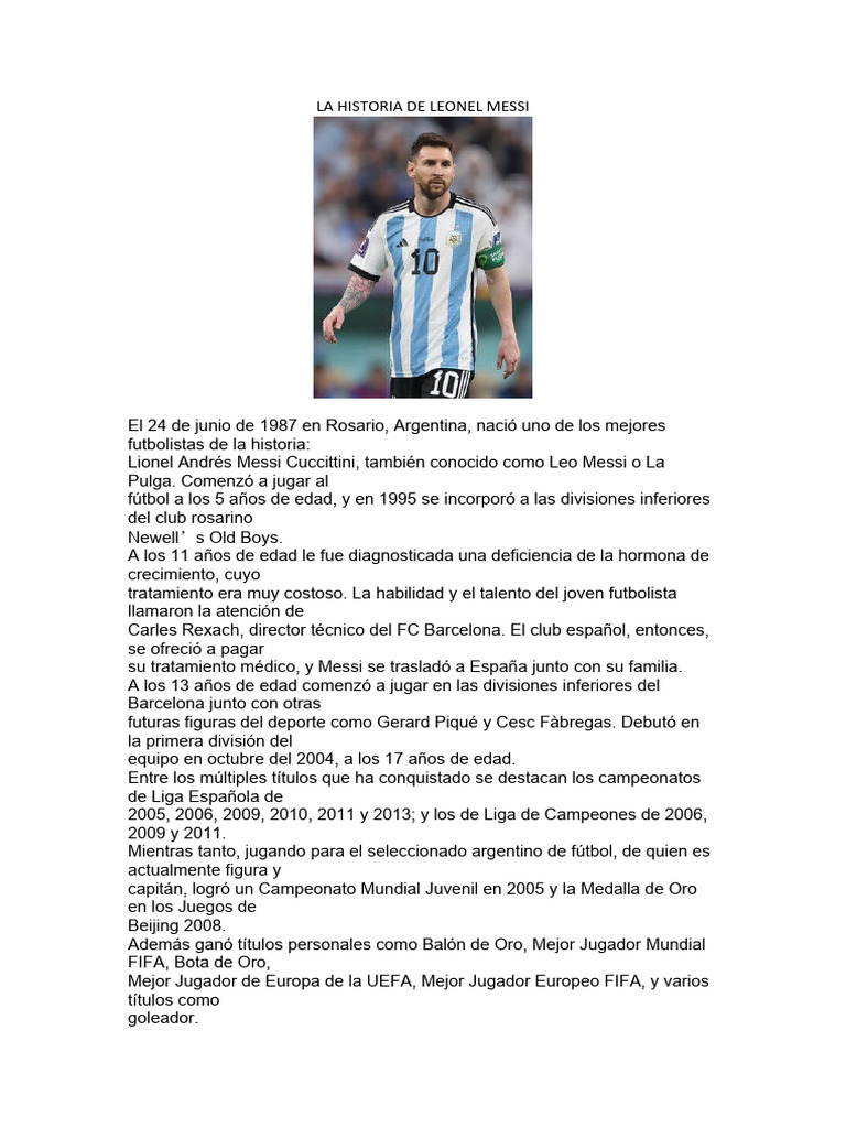 Biografía de Lionel Messi | PDF