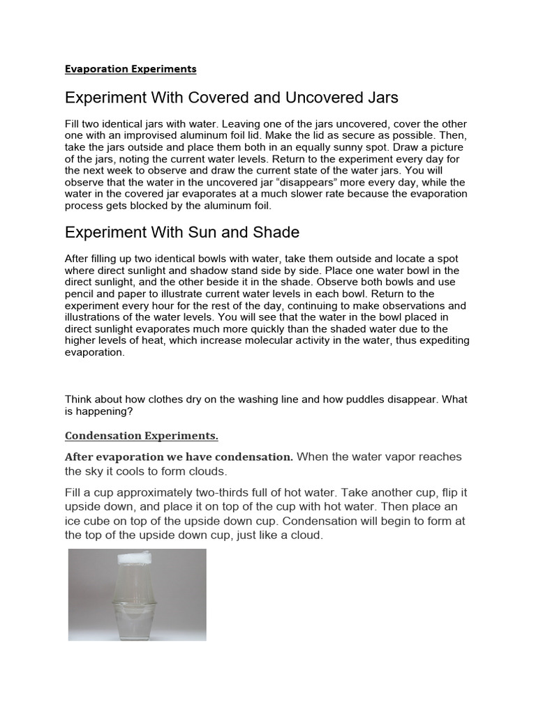 Evaporation and Codensation Experiments | PDF | Evaporation | Water