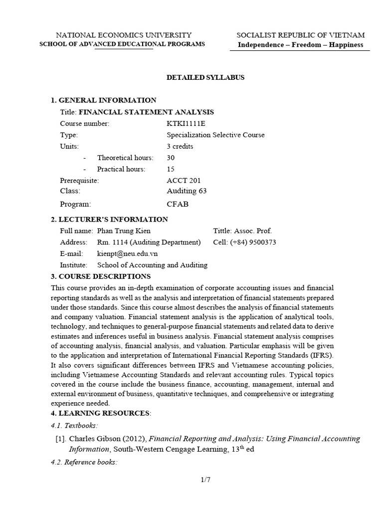 NEU FSA Cfab AUT Detailed Syllabus 20240108 | PDF | Financial Statement ...