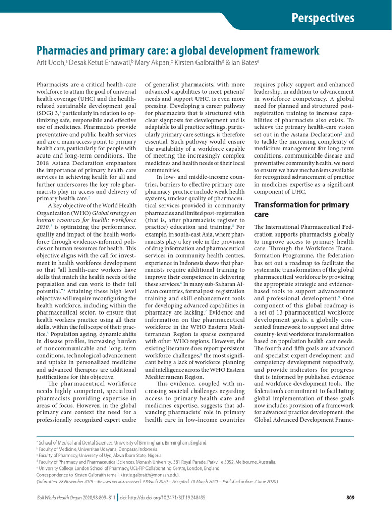 M1 U4-Bulletin WHO - Pharmacies and Primary Health - A Global ...