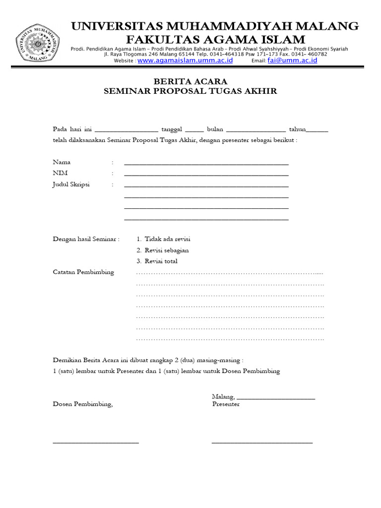 Form - Berita Acara Seminar Proposal | PDF