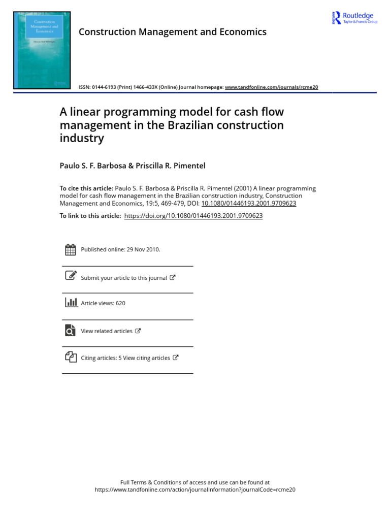 A Linear Programming Model For Cash Flow Management in The Brazilian Construction Industry | PDF ...