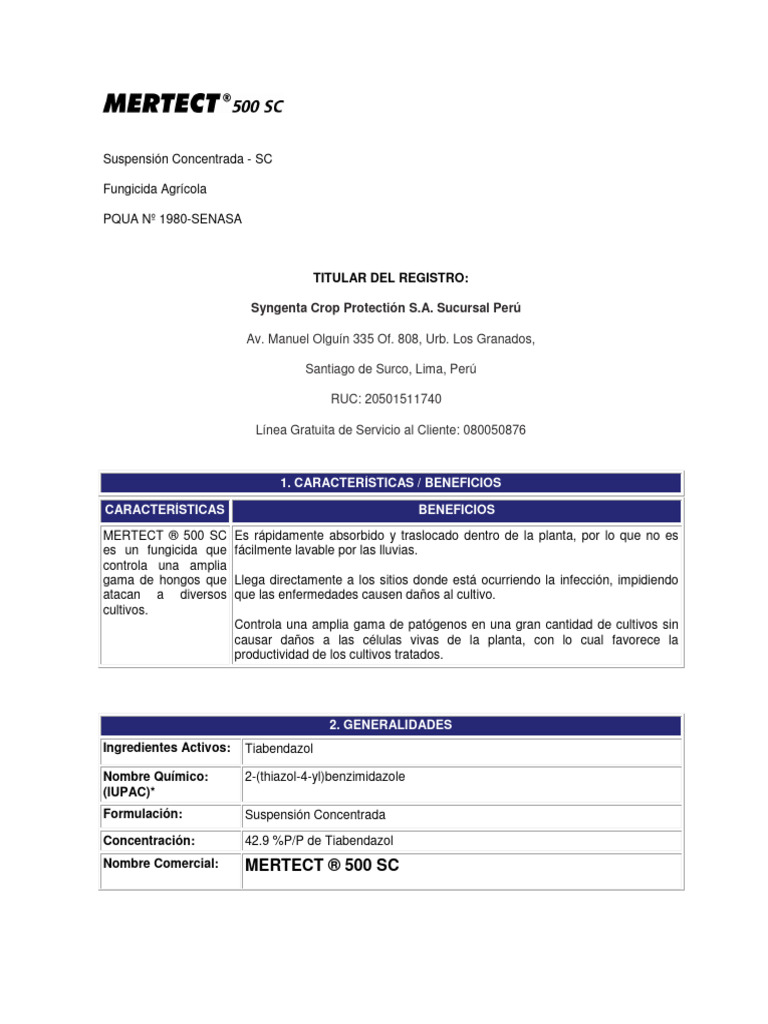 Pe - Ficha Tecnica - Mertect 500 SC - Mar 17 | PDF | Agua | Residuos