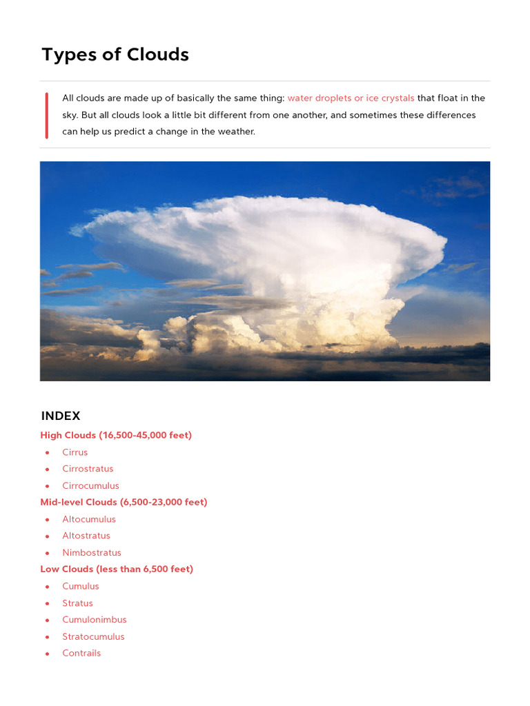 Types of Clouds | PDF | Cloud | Meteorological Phenomena