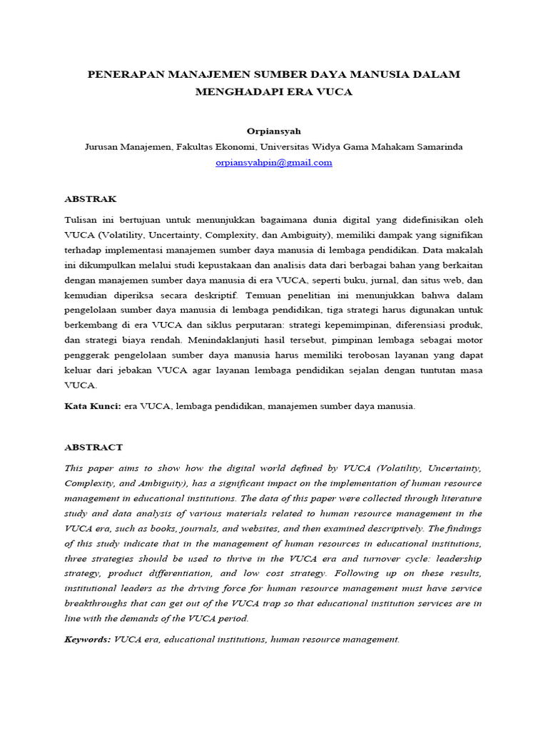 Artikel VUCA MSDM | PDF