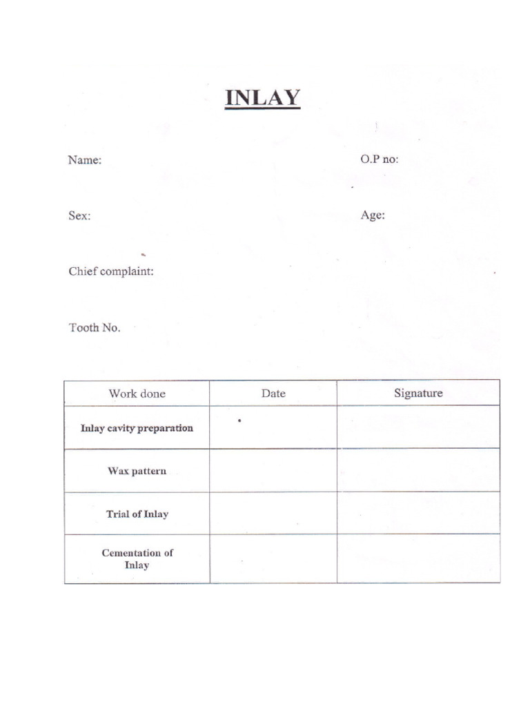 Inlay Case Sheet | PDF