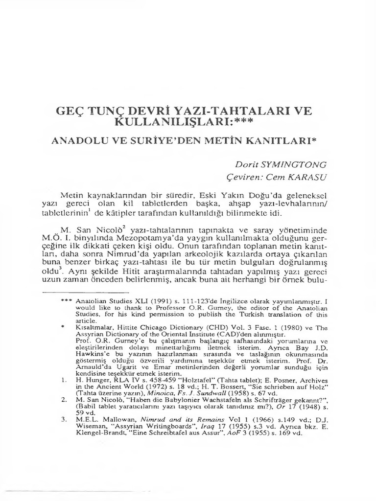 Geç Tunç Devri Yazı-Tahtaları Ve Kullanılışları - Anadolu Ve Suriye'den ...