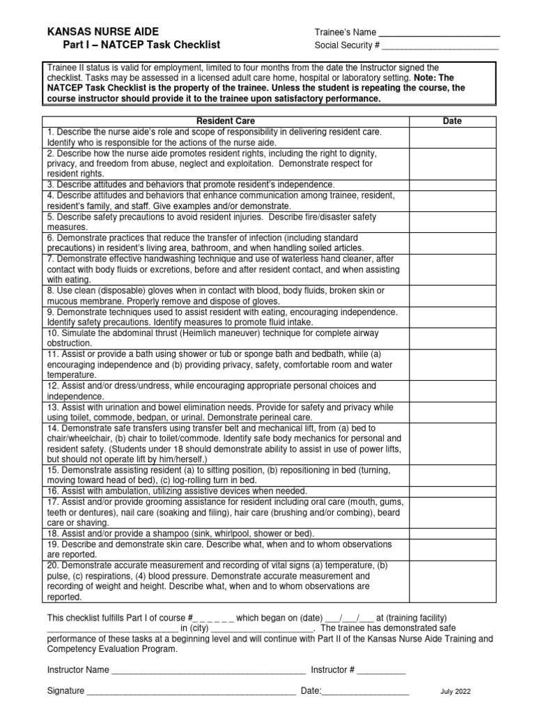 NATCEP-Checklist | PDF | Nursing | Clinical Medicine NATCEP-Checklist | PDF | Nursing | Clinical Medicine