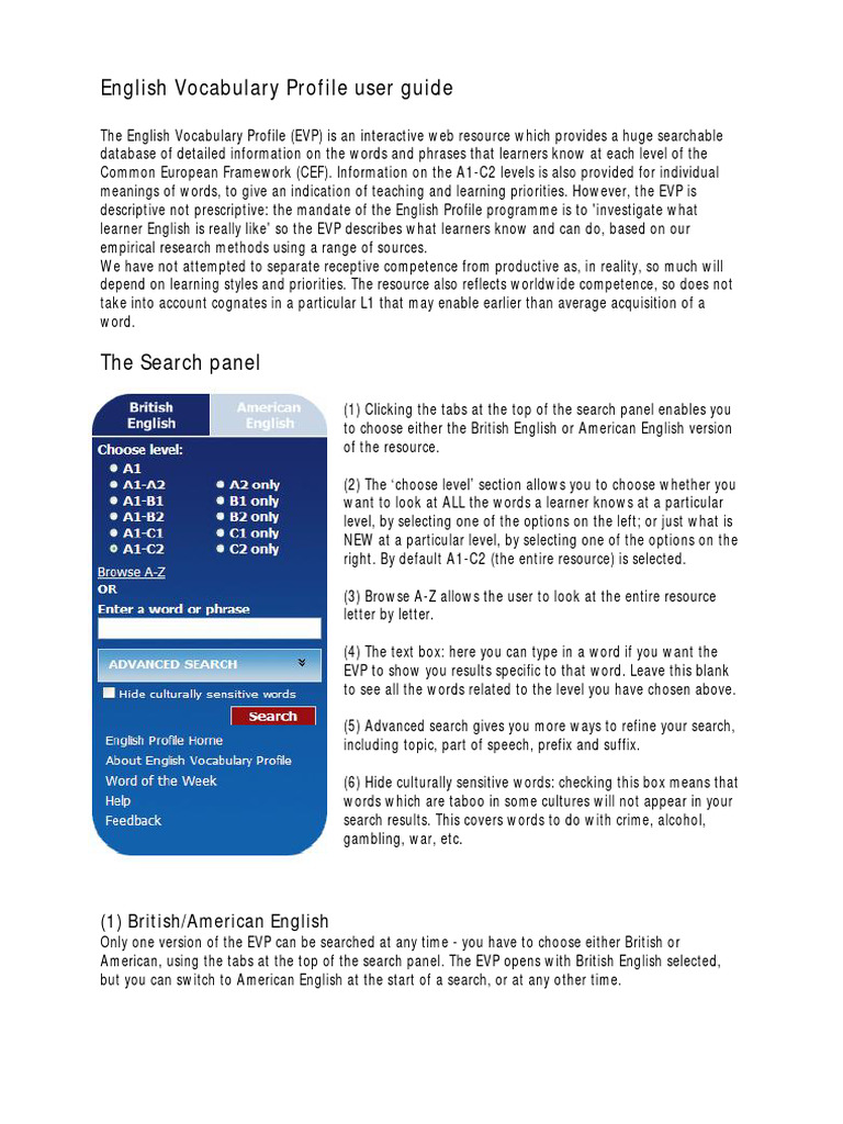 English Vocabulary Profile Guide | PDF | Part Of Speech | Linguistics