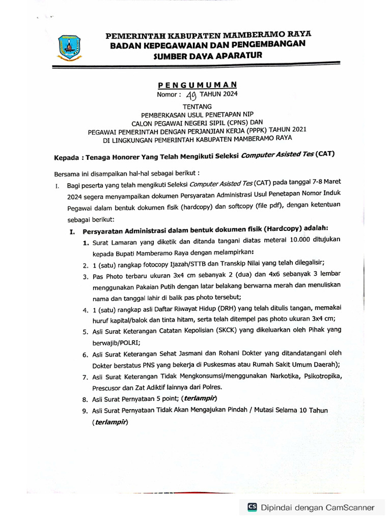 Pengumuman Pemberkasan K2 | PDF