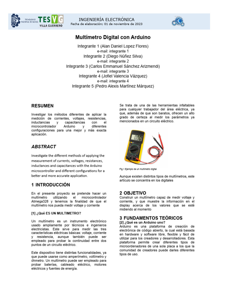 Multímetro Arduino: Medición Precisa | PDF | voltaje | Impedancia eléctrica