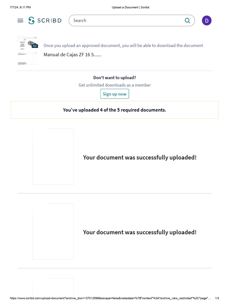 Manual de Cajas ZF 16 S...... : Your Document Was Successfully Uploaded! | PDF | Scribd | Web 2.0