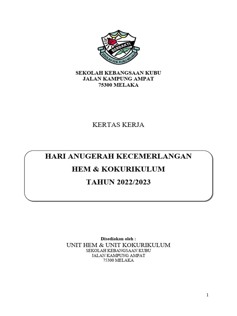 1 Kertas Kerja Hari Anugerah HEM Kokurikulum | PDF