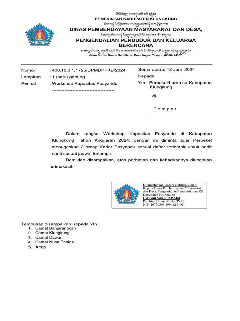 Surat Workshop Kapasitas Posyandu | PDF