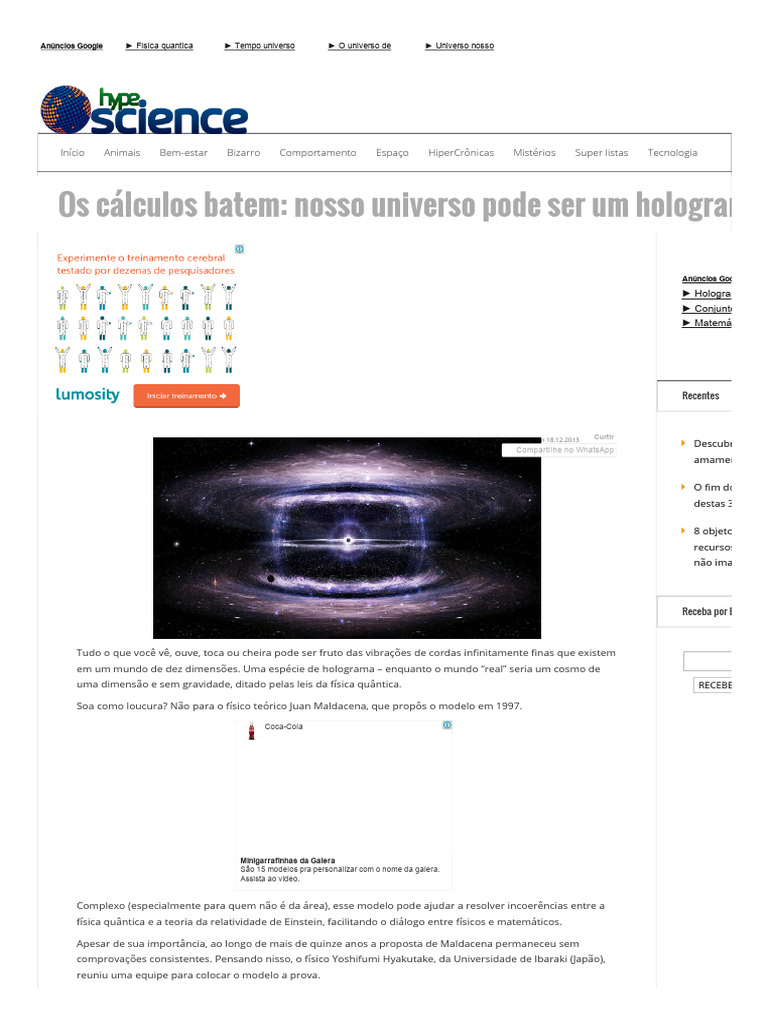 Universo: Holograma Quântico? | PDF | Física | Universo