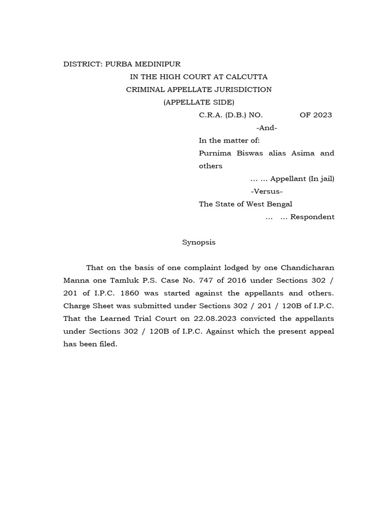 Appeal Against Murder Conviction in WB | PDF