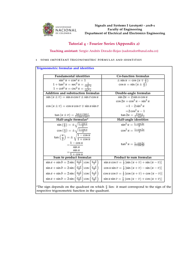 Tutorial 5 - Important Trigonometric Formulas and Identities | PDF ...