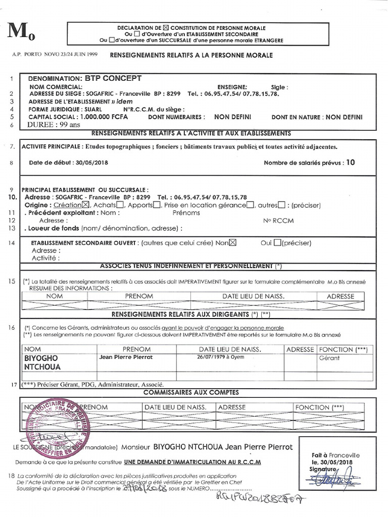 Demande de RCCM | PDF