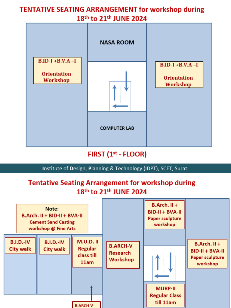 Seating Arrangement For Workshop During 18 To 21june 2024 | PDF | Crafts | Handicrafts