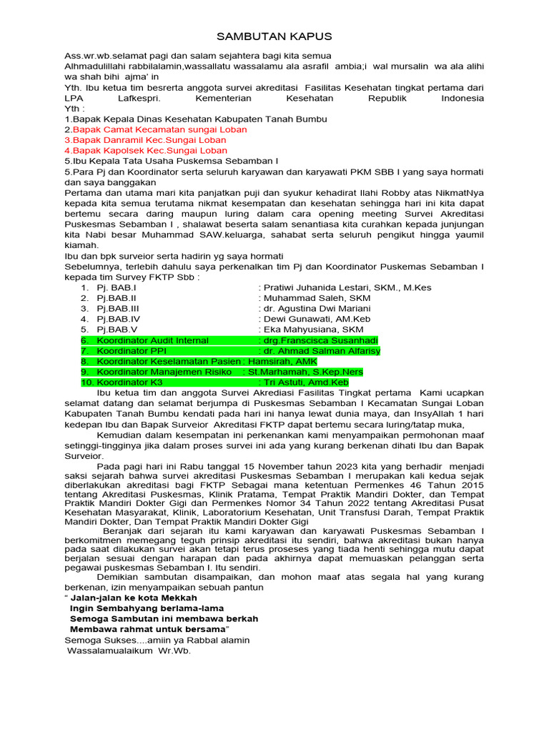 Sambutan Kapus | PDF