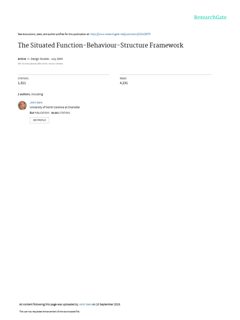 Fbs The Situated Function Behaviour Structure Framework Gero Kanneng