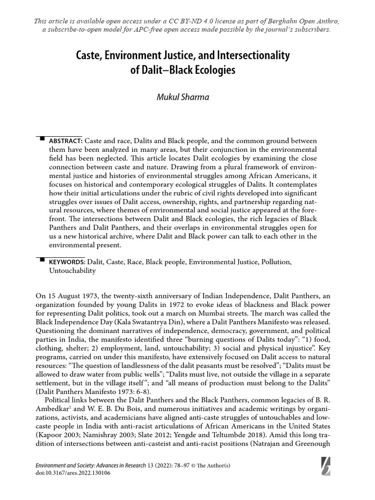 Caste, Environment Justice, and Intersectionality of Dalit–Black Ecologies | PDF | Dalit | Caste