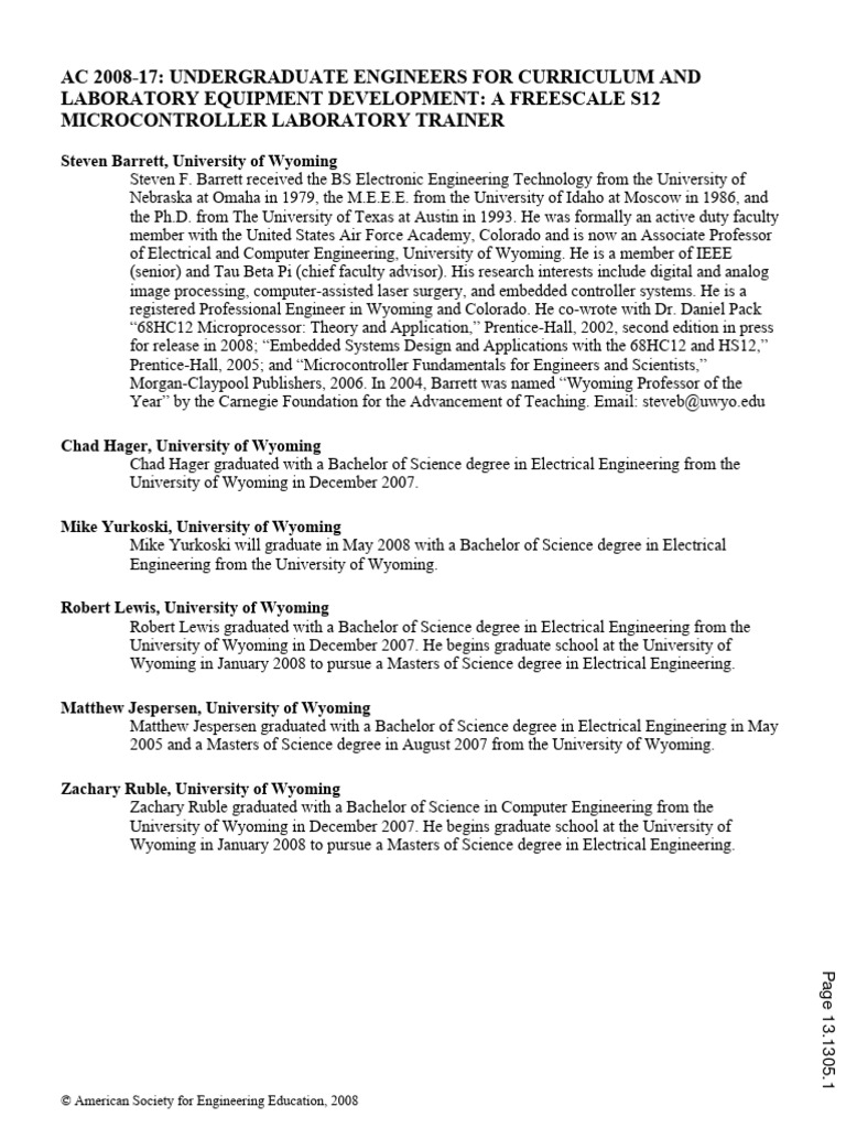 Undergraduate Engineers For Curriculum and Laboratory Equipment ...