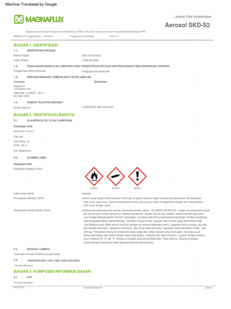 SKD S2 Aerosol - Safety Data Sheet - English | PDF