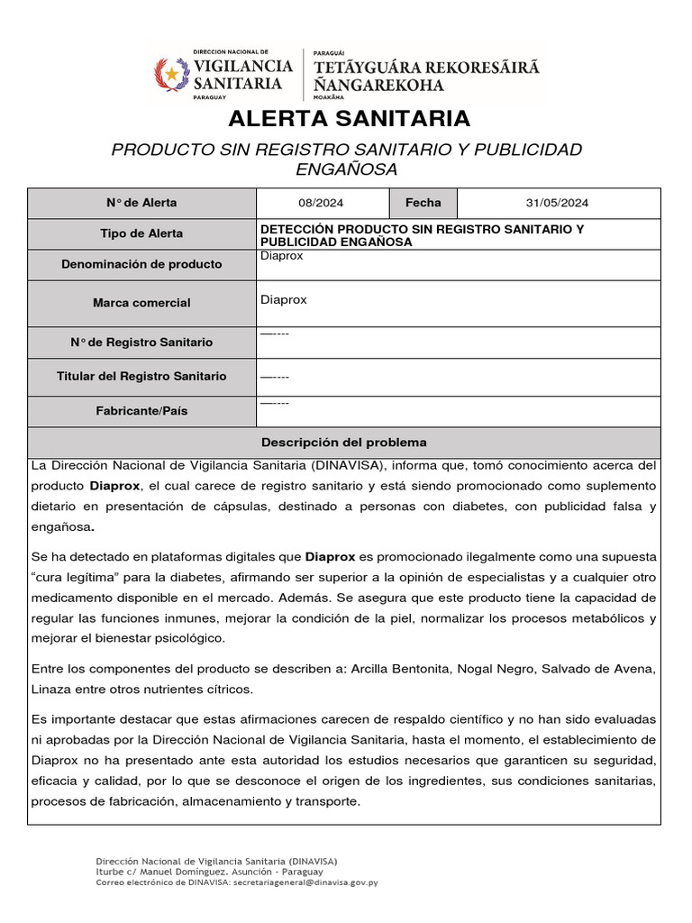 Alerta Sanitaria N°08 24 Diaprox | PDF | Publicidad | Diabetes