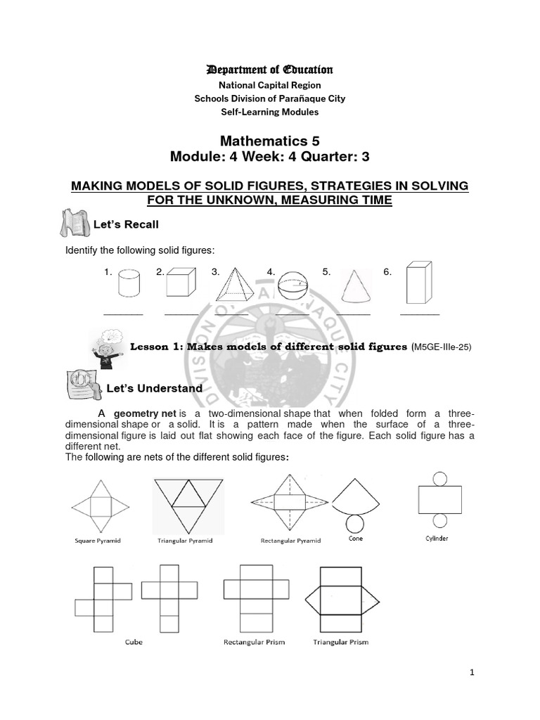 Mathematics 5 Module 4 Week 4 Quarter 3 Pdf Mathematics